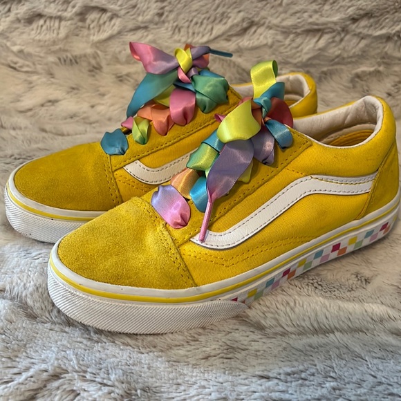 Vans | Shoes | Vans Old School Yellow Rainbow Ribbon Laced Girls Youth ...